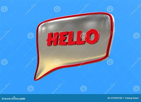 Hello 3d Word Symbol Red Metal And Chrome On Blue Background Stock