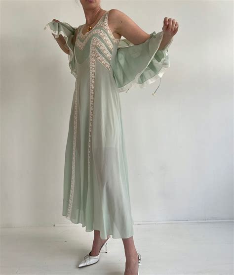 1930s Pale Green Silk And White Lace Slip Dress And Jacket Set