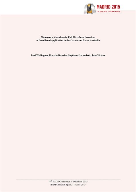 Pdf 2d Acoustic Time Domain Full Waveform Inversion A Broadband Application In The Carnarvon