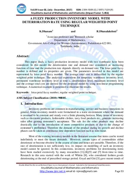 Pdf A Fuzzy Production Inventory Model With Deterioration Rate Using Regular Weighted Point