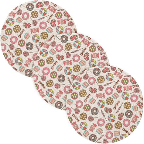 Freeamg 3 Pcs 15 Inch Cute Sweet Candy Trivet Pot Holder Round Woven