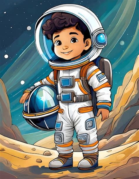 Милый мальчик с космическим костюмом Премиум Ai сгенерированный вектор