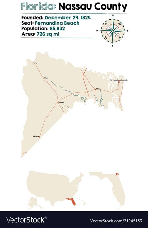 Map Nassau County In Florida Royalty Free Vector Image