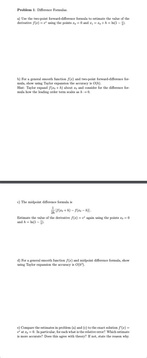 Solved Problem Difference Formulas A Use The Two Point Chegg
