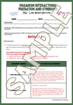 AP Biology Unit And AP Environmental Unit FRQ Predation And Symbiosis