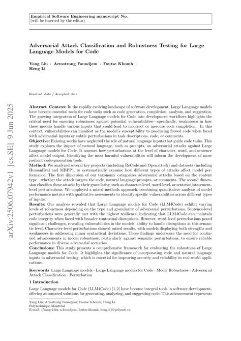 Pdf Adversarial Attack Classification And Robustness Testing For Large Language Models For Code