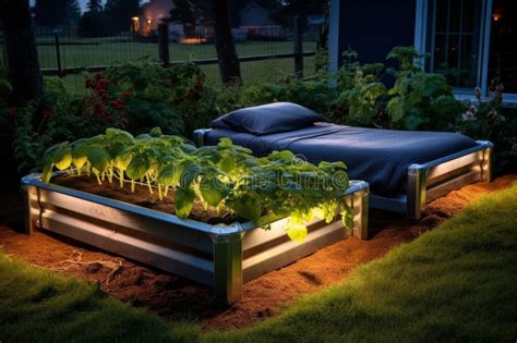 Rectangular Beds Strawberry Garden Lights Generate Ai Stock