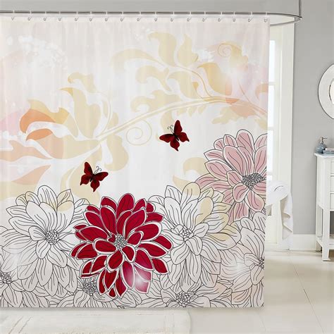 Cortina De Chuveiro Floral Vintage Abstrato Crisântemo Flor Esboço