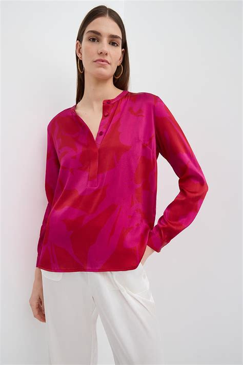 Vincent Silk Blouse Floral Magenta Caravan Co
