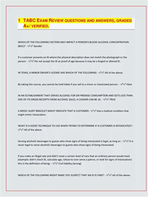 Tabc Exam Review Questions And Answers Graded A Verified Which Of The Following Factors May