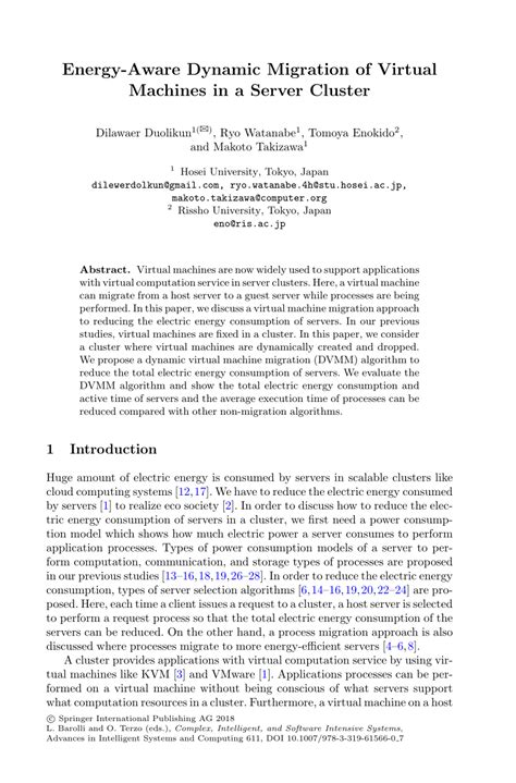 Pdf Energy Aware Dynamic Migration Of Virtual Machines In A Server