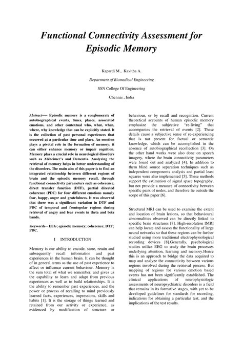 Pdf Functional Connectivity Assessment For Episodic Memory