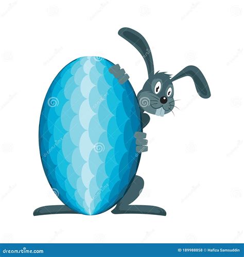 Bunny Hiding Behind An Easter Egg Vector Illustration Decorative