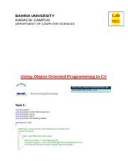 Saud Lab Docx Bahria University Karachi Campus Department Of Computer Sciences Using Object