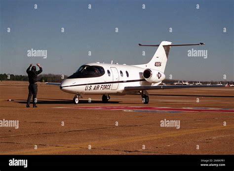 The First T 1a Jayhawk Tanker Airlift Jet Pilot Trainer Arrives And Is Marshalled On The Ramp