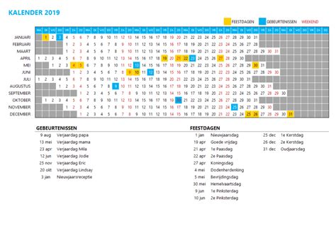 Kalender In Excel 20 Ontwerpen Voor Jaar Maand Week Dagkalenders