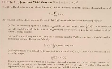 Solved Prob 1 Quantum Virial Theorem 3 2 2 3 10 Chegg