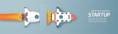 종이 절단 공예 및 종이 접기 스타일에서 시작 개념 벡터 일러스트 레이 션 로켓은 파란 하늘을 날고 있다 웹 배너 포스터 표지 광고에 대 한 템플릿 디자인입니다 아이 들을