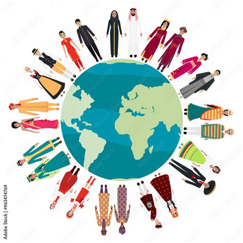 People In Traditional Dress From Different Regions Standing Around A World Map For Cultural