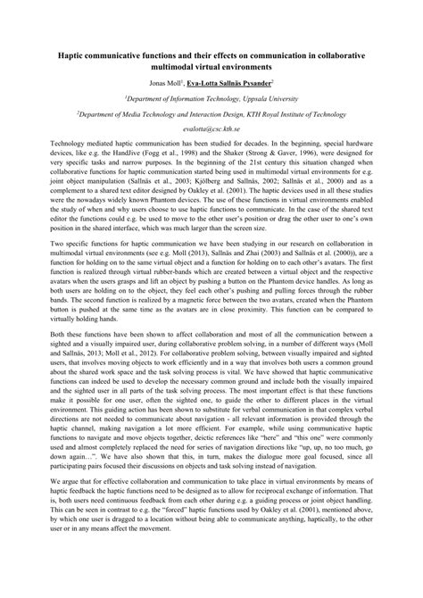 Pdf Haptic Communicative Functions And Their Effects On Communication