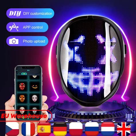 Halloween LED Display Programmable Mask LED Bluetooth RGB Light Up Party DIY Photo Editing