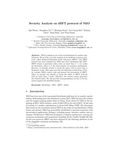 Pdf Security Analysis On Dbft Protocol Of Neo Dokumentips