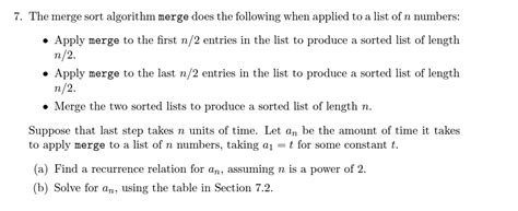 Solved 7 The Merge Sort Algorithm Merge Does The Following When