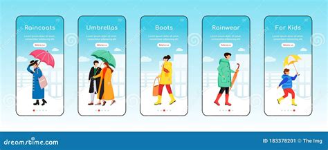 Rainwear Onboarding Mobile App Screen Flat Vector Template Stock Vector