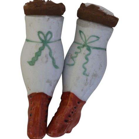Antique German China Doll Legs With Orange Boots 3 5 IN Long Antique