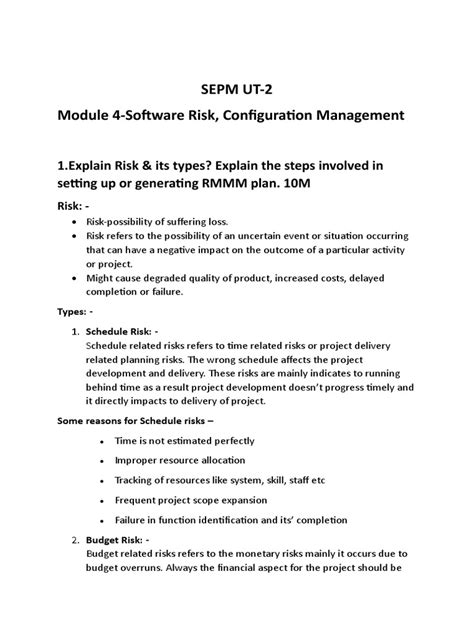 Sepm Module 4 Software Risk Configuration Management Pdf Risk Management Version Control