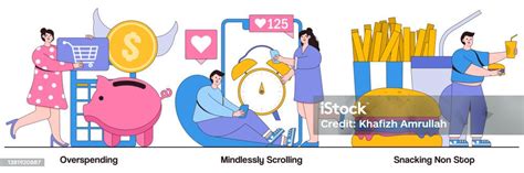 Overspending Mindlessly Scrolling Snacking Nonstop Illustrated Pack