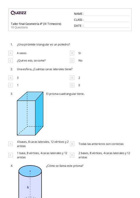 50 Volumen De Un Cono Hojas De Trabajo Para Grado 4 En Quizizz