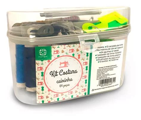 Kit Costura 64 Peças Maleta Agulha Linha Fita Métrica Botões