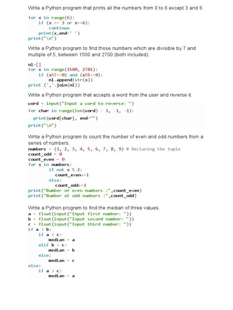 Write A Python Program That Prints All The Numbers From 0 To 6 Except 3