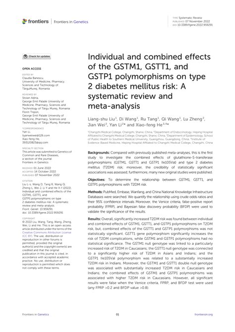 Pdf Individual And Combined Effects Of The Gstm1 Gstt1 And Gstp1