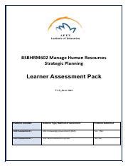 BSBHRM602 Manage Human Resources Stratgeic Planning Learner