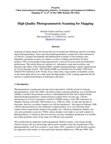 Pdf High Quality Photogrammetric Scanning For Mapping