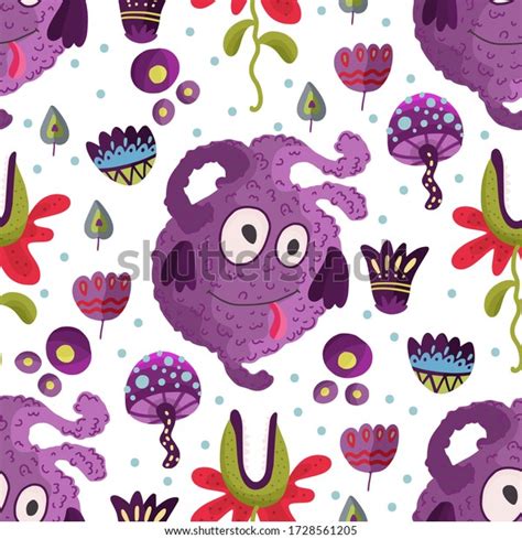 Cute Cartoon Purple Monster Vector Seamless Stock Vector Royalty Free