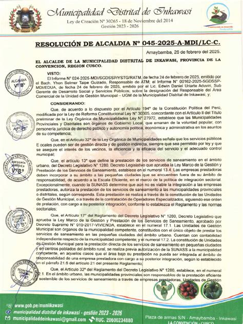 ResoluciÓn De Alcaldia N° 045 2025 A Mdi Pdf