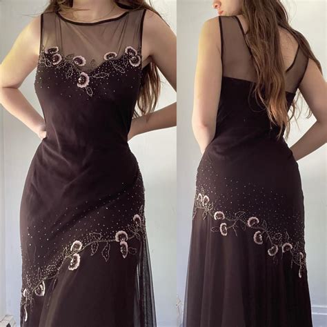 Vintage Xscape Dress Long Length Brown Elegant Depop