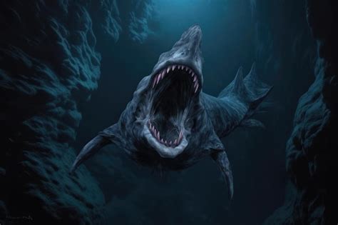 Premium Photo Rare Frilled Shark Swimming In The Abyss Created With Generative Ai