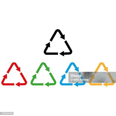 다채로운 재활용 아이콘은 다른 색상으로 설정됩니다 제품 포장 라벨에 대한 Recycle 삼각형 아이콘 벡터 일러스트 레이 션 개성 개념에 대한 스톡 벡터 아트 및 기타