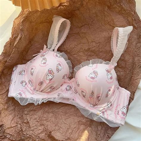 Miniso Sanrio Underwear Set Hello Kitty Lace Bowknot Bra Sweet Girl Bra