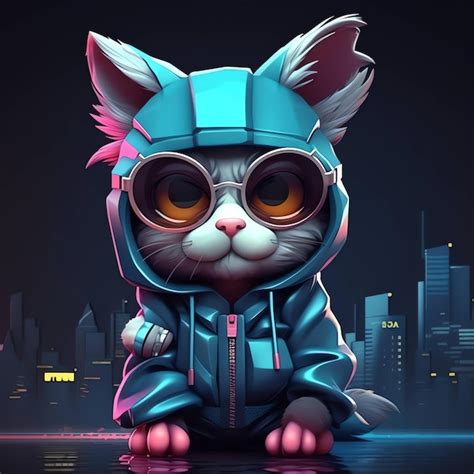 Premium AI Image | A cartoon cat with a blue hoodie that says'cat'on it