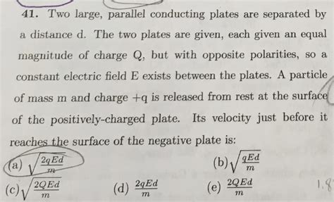 Solved Two Large Parallel Conducting Plates Are Chegg