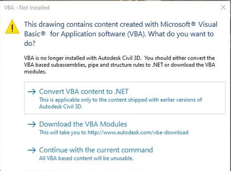Civil 3d 2023 Vba Not Installed Always Showing Up When Opening A Drawing Autodesk Community