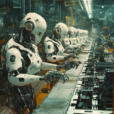 Futuristic Robot Factory Assembly Lines Producing Advanced Robots Premium Ai Generated Image