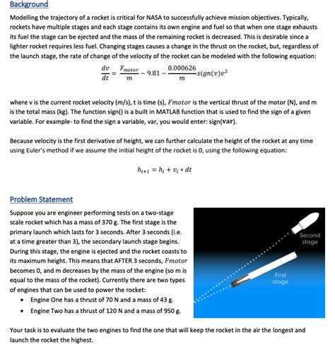 Background Modelling The Trajectory Of A Rocket Is