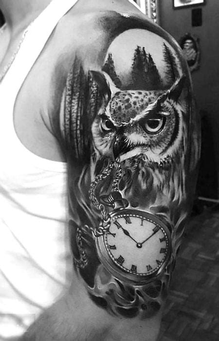 Owl Clock Chest Tattoo