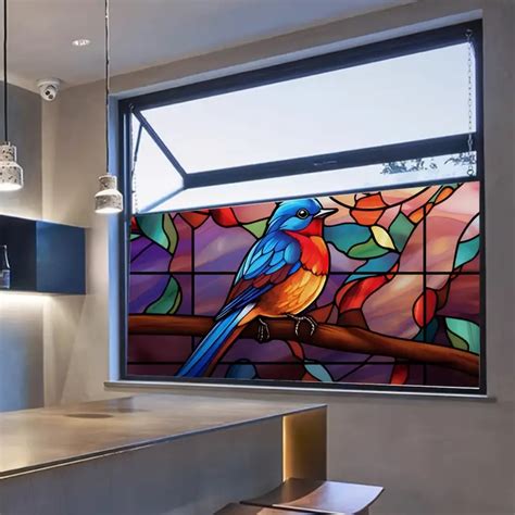 Stained Glass Window Film Colorful Birds Pattern Static Temu Australia